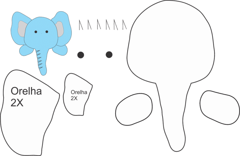 Molde de Elefante para imprimir e usar em feltro, EVA e tecido ...