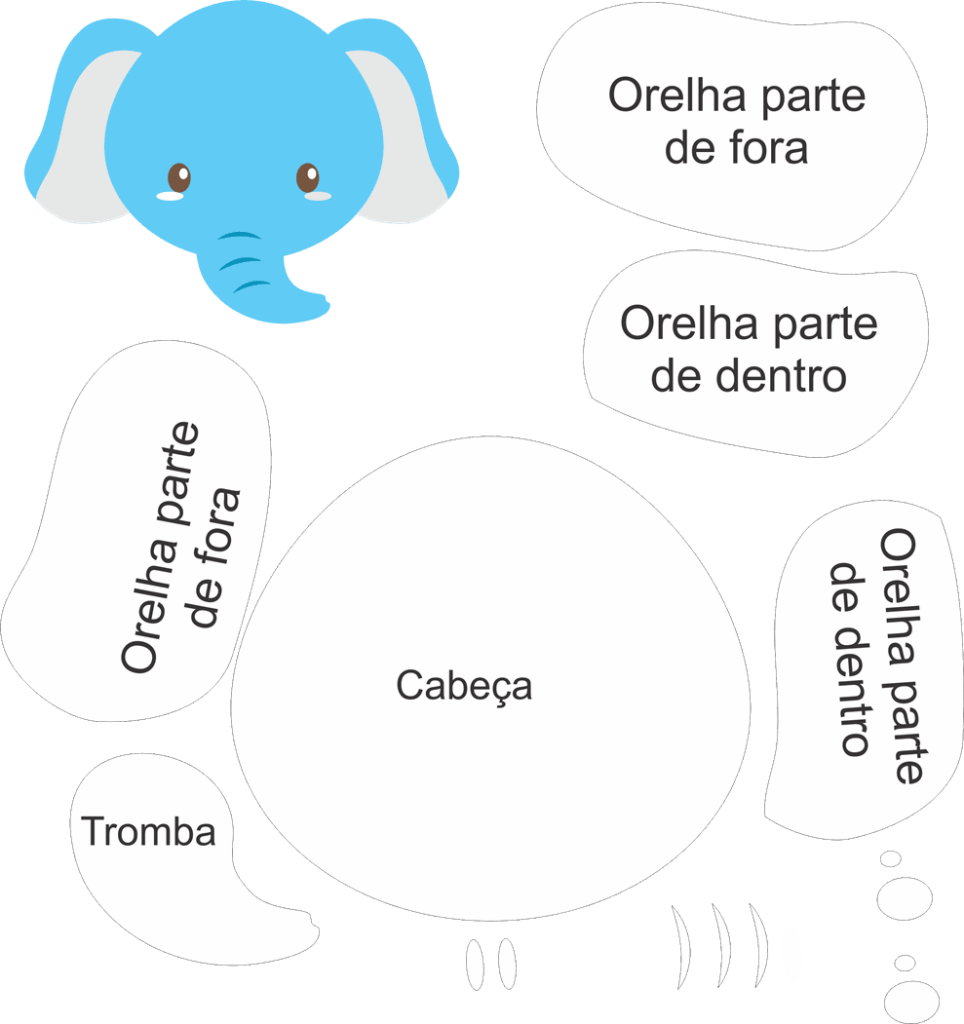 Molde de Elefante para imprimir e usar em feltro, EVA e tecido ...