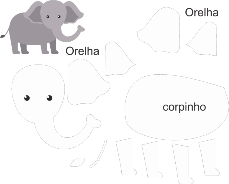 Molde de Elefante para imprimir e usar em feltro, EVA e tecido ...
