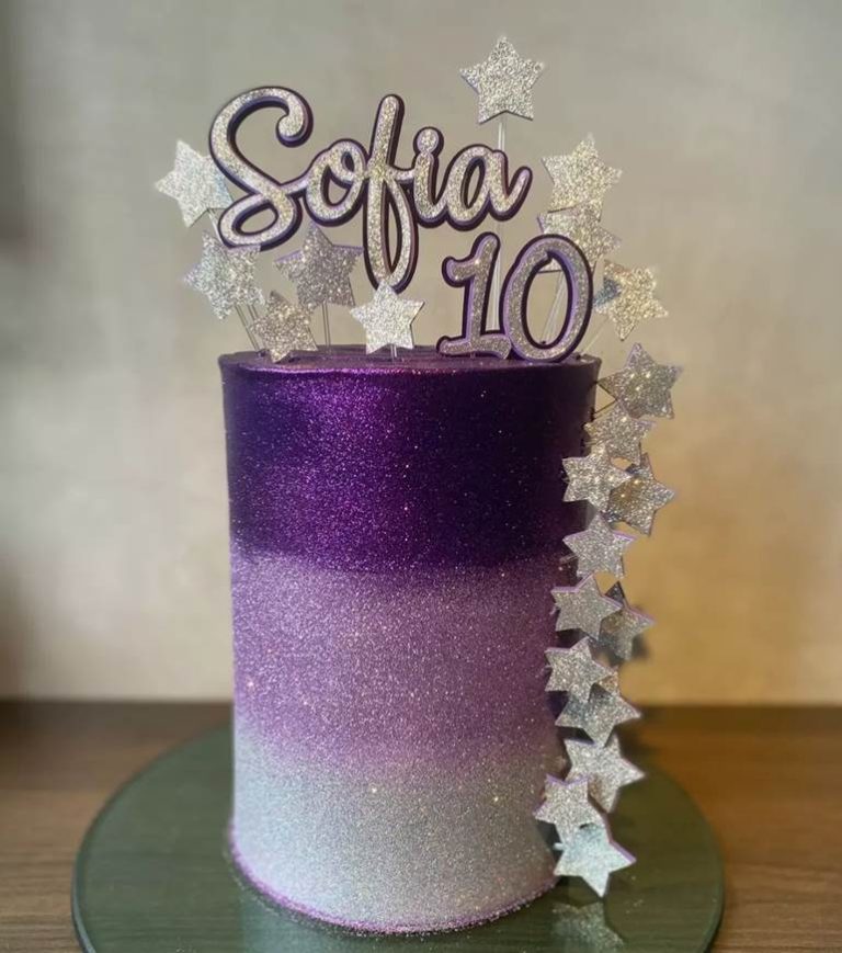 40 Ideias de bolo roxo com glitter super tendência - Artesanato Passo a ...