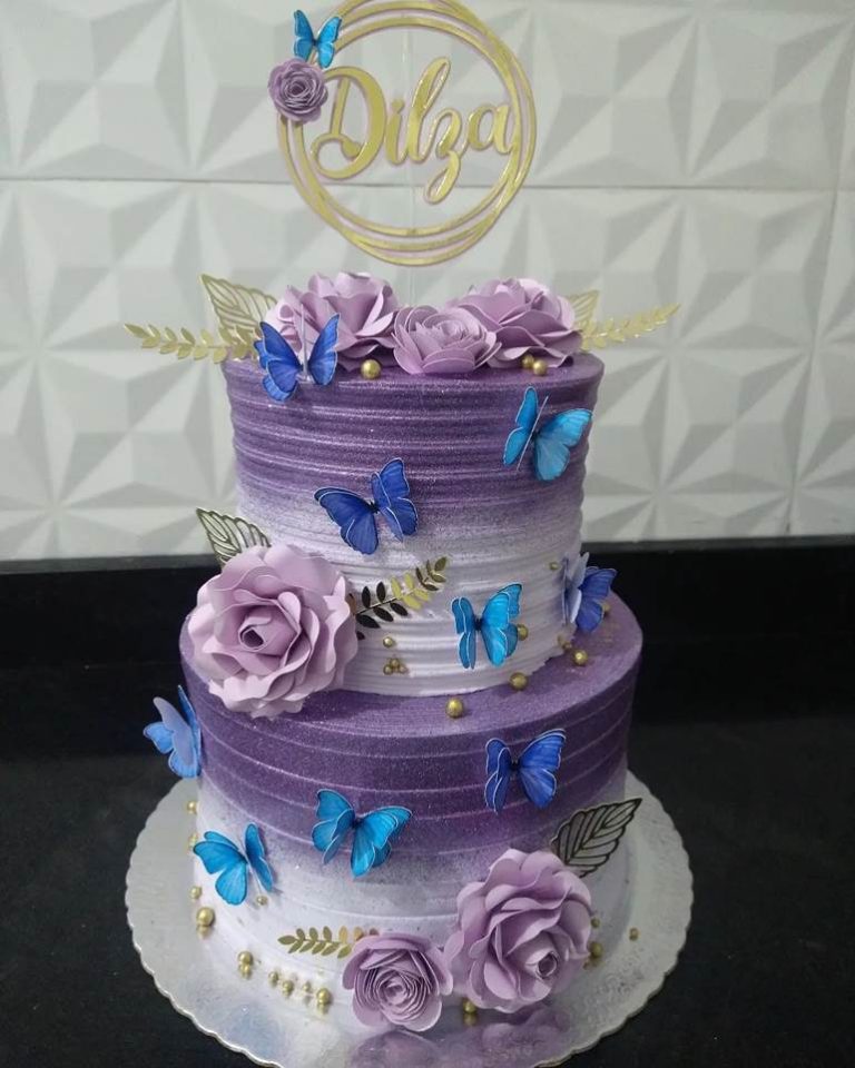 40 Ideias de bolo roxo com glitter super tendência - Artesanato Passo a ...