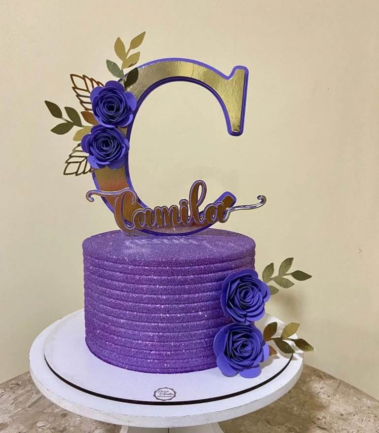 40 Ideias de bolo roxo com glitter super tendência - Artesanato Passo a ...