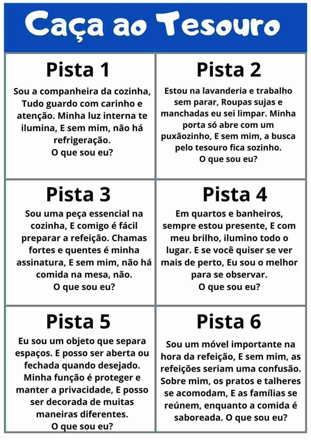 Caça ao tesouro com respostas para imprimir e se divertir - Artesanato ...