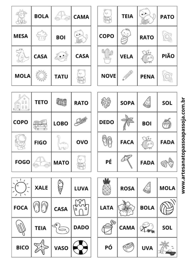 Bingo de palavras para imprimir em PDF - Artesanato Passo a Passo!