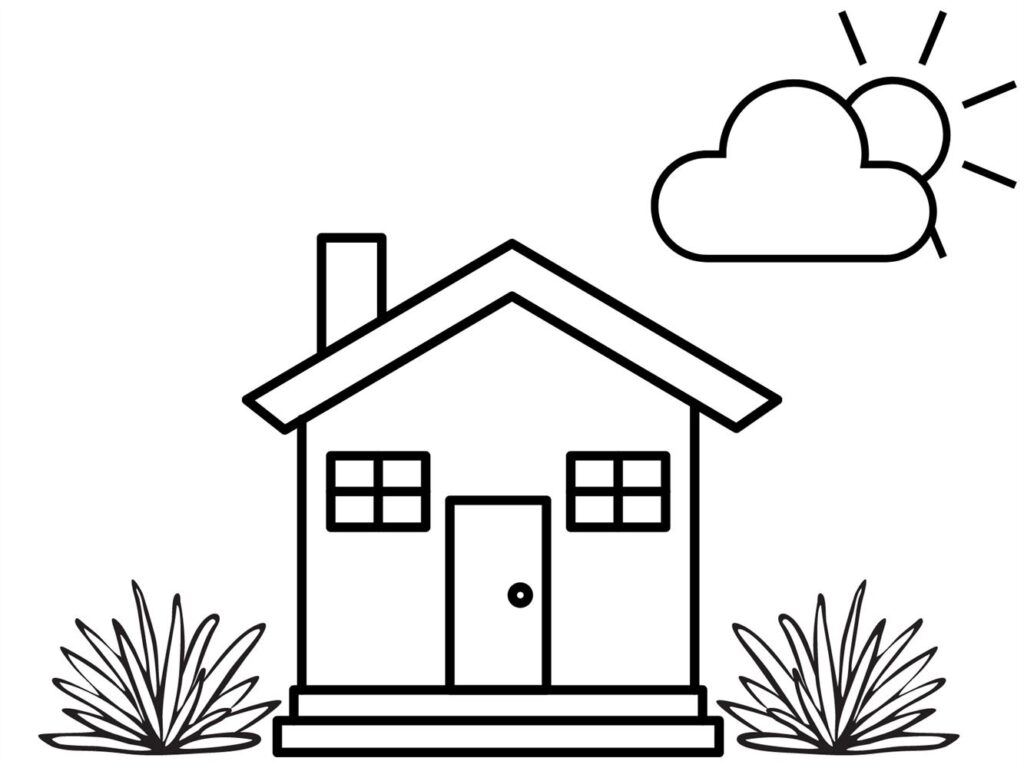 Casas para colorir: desenhos para pintar e molde para recortar ...