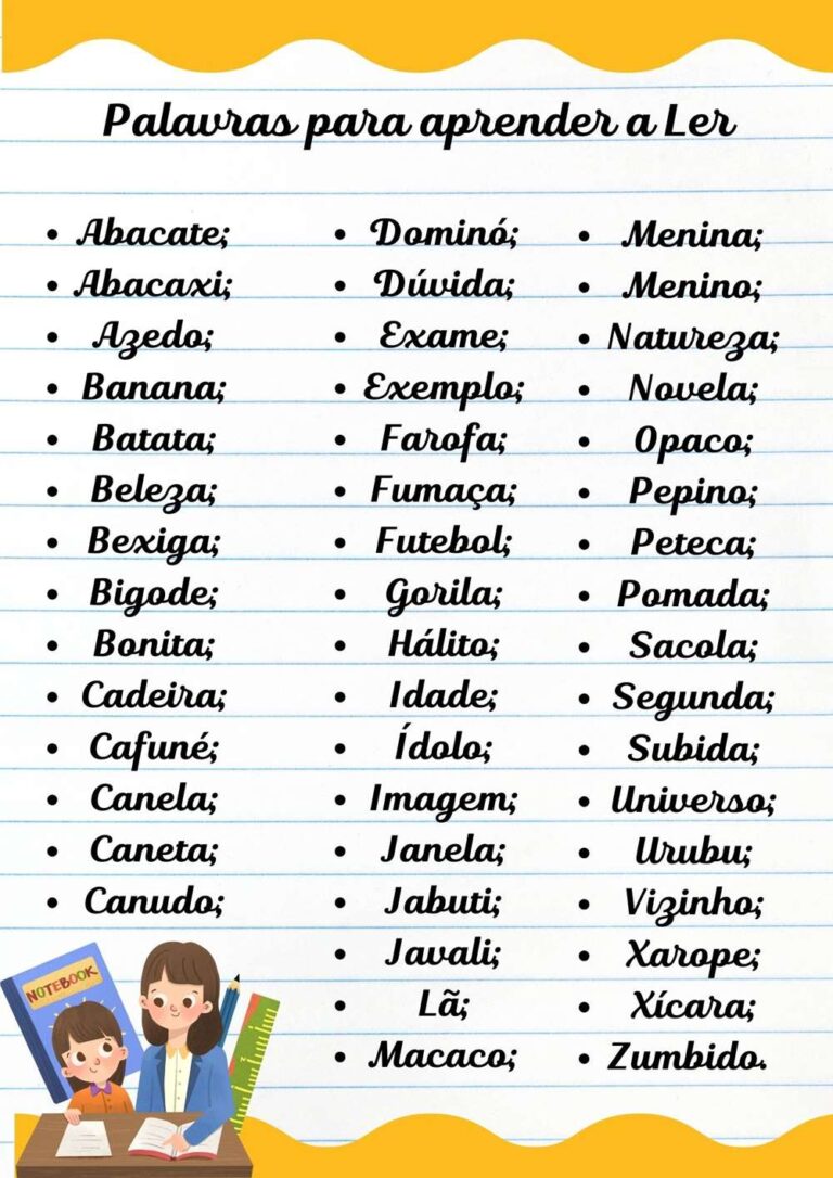 Palavras para aprender a ler: lista completa para imprimir em PDF ...
