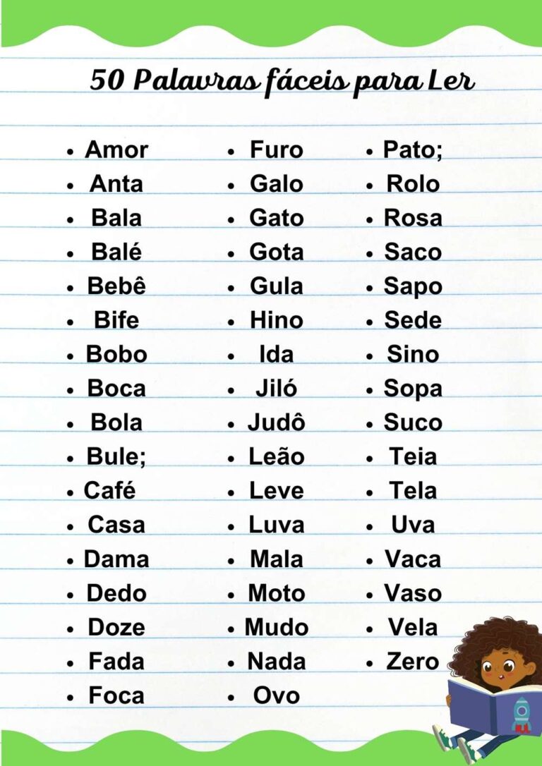 Palavras para aprender a ler: lista completa para imprimir em PDF ...